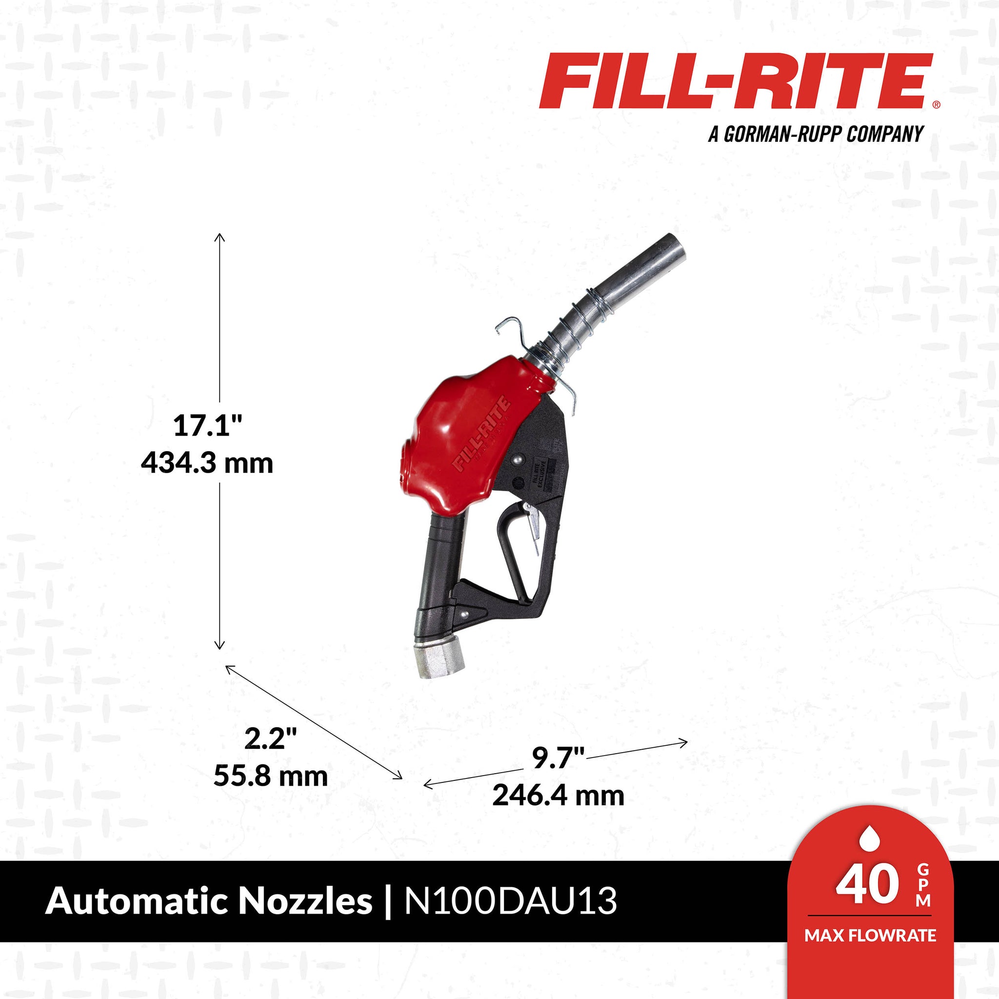 Fill-Rite N100DAU13 - 25.4mm Ultra High-Flow Automatic Diesel Spout No ...